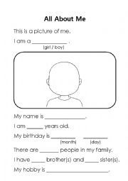 All about me worksheets