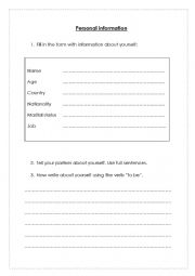 Personal information worksheets