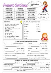 Present continuous/progressive worksheets