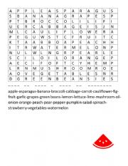 WORDSEARCH: FRUIT VEGETABLES - ESL worksheet by altievangelia