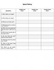 Speed dating worksheets