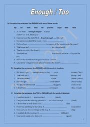 Too/enough worksheets