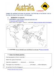 Australia - a Webquest - ESL worksheet by Ceridwenn