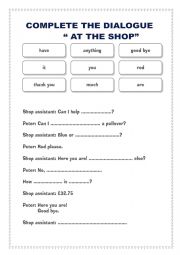 Going shopping worksheets