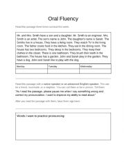 English worksheets: Weekly Oral Fluency Practice Worksheet