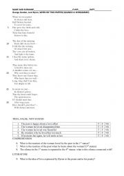 English worksheets: BYRON WHEN WE TWO PARTED