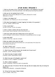 Star Wars Episode 1 Test - ESL worksheet by eddieblake