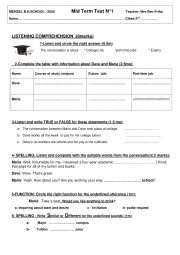 Mid Term Test n°2 ..2nd FORM - ESL worksheet by moezhawari