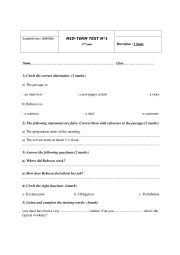 MID TERM 1 FIRST SECONDARY - ESL worksheet by kawtheprintables