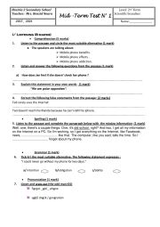 2nd form mid term test 1 - ESL worksheet by noura2