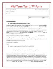 mid term test 1 7th form - ESL worksheet by sondes djebbi