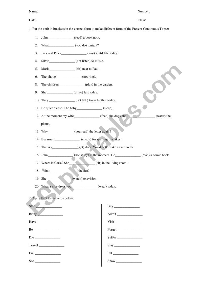 Present Continuous Exercises - ESL worksheet by julianobruxo666 Present Continuous Exercises - ESL worksheet by julianobruxo666