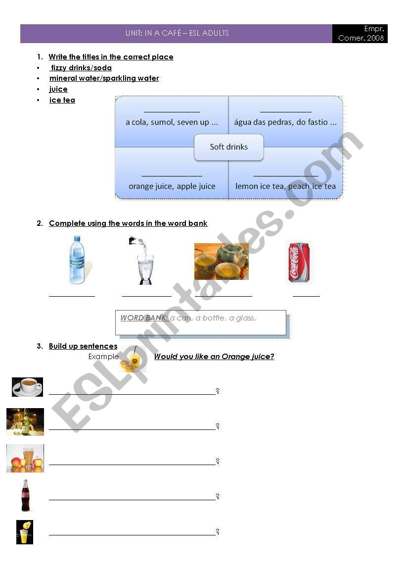 English worksheets: In a café