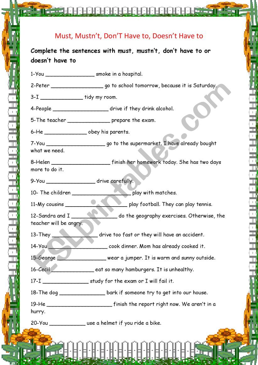 Must, mustn´t, don´t have to, doesn´t have to - ESL worksheet by ...