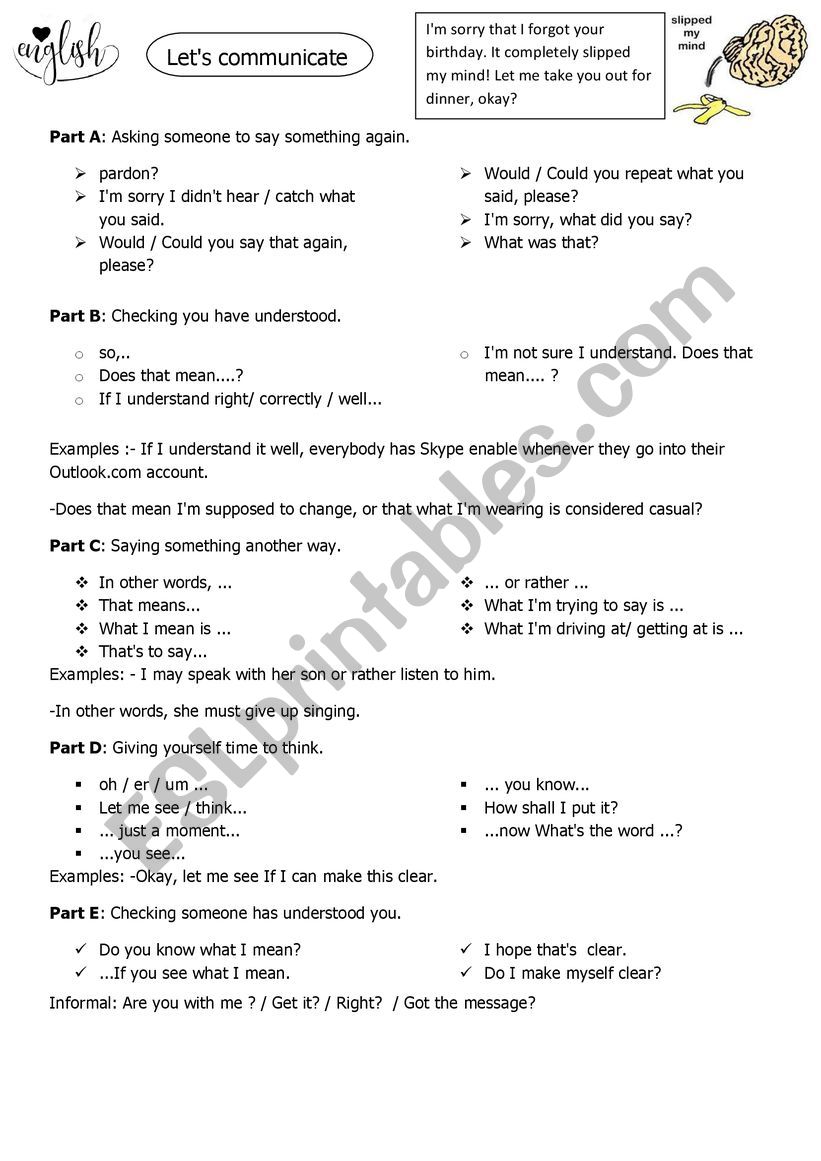 Let´s communicate part 1 and Other way to say - ESL worksheet by Laden3