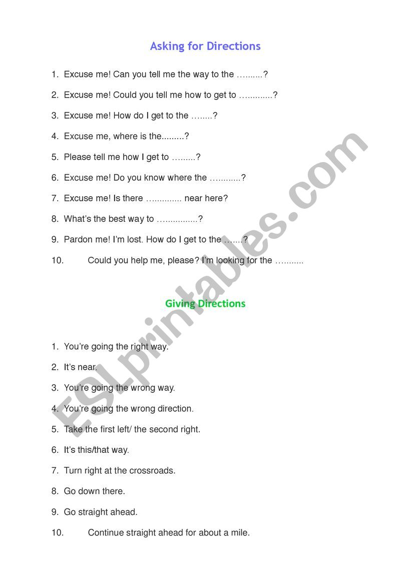 ask and give directions - ESL worksheet by scuolaEM