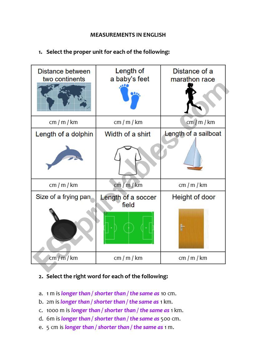 English worksheets: Measurements in English