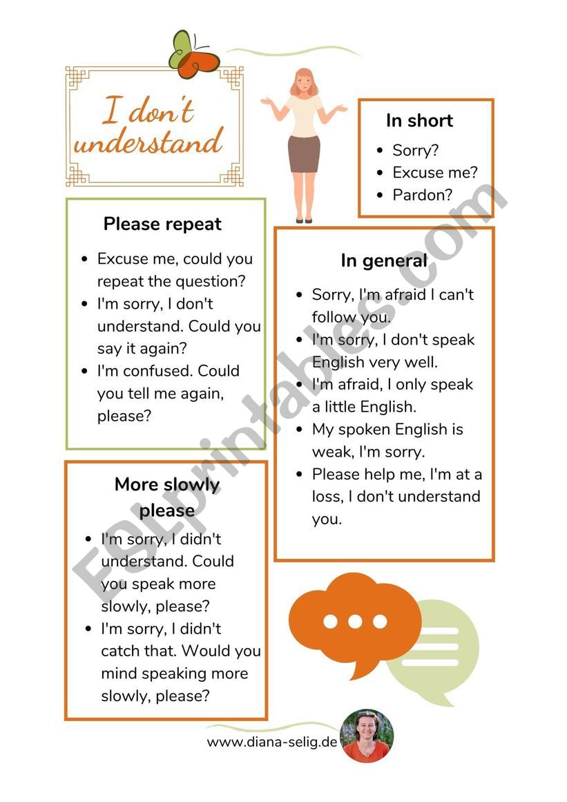 I donï¿½t understand - ESL worksheet by Diana Selig