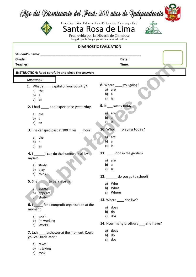 PLACEMENT TEST 1 - ESL worksheet by galux