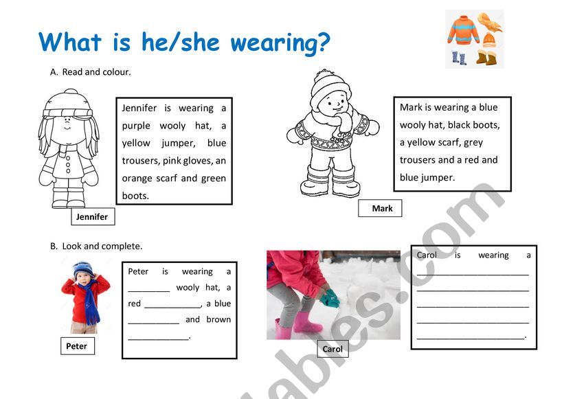 Whatï¿½s he/she wearing? - ESL worksheet by isabelelias