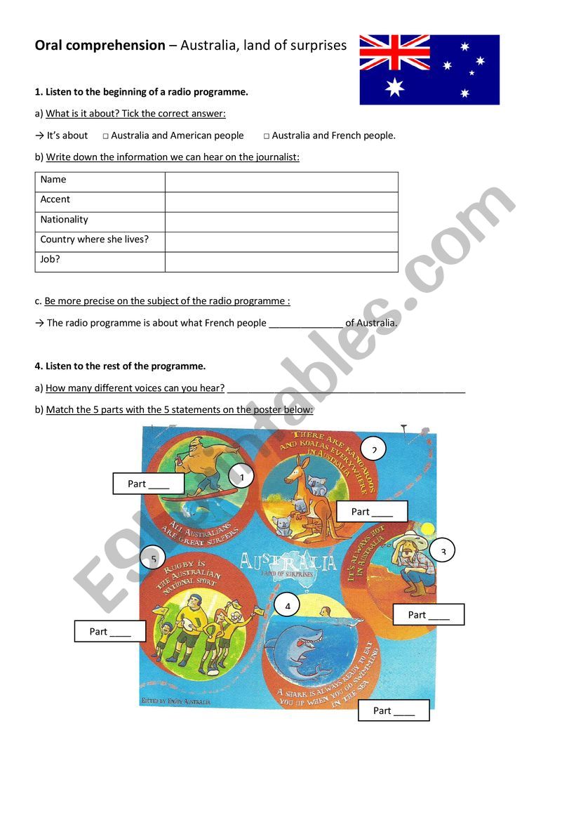Australiaï¿½s clichés - Listening comprehension - ESL worksheet by ...