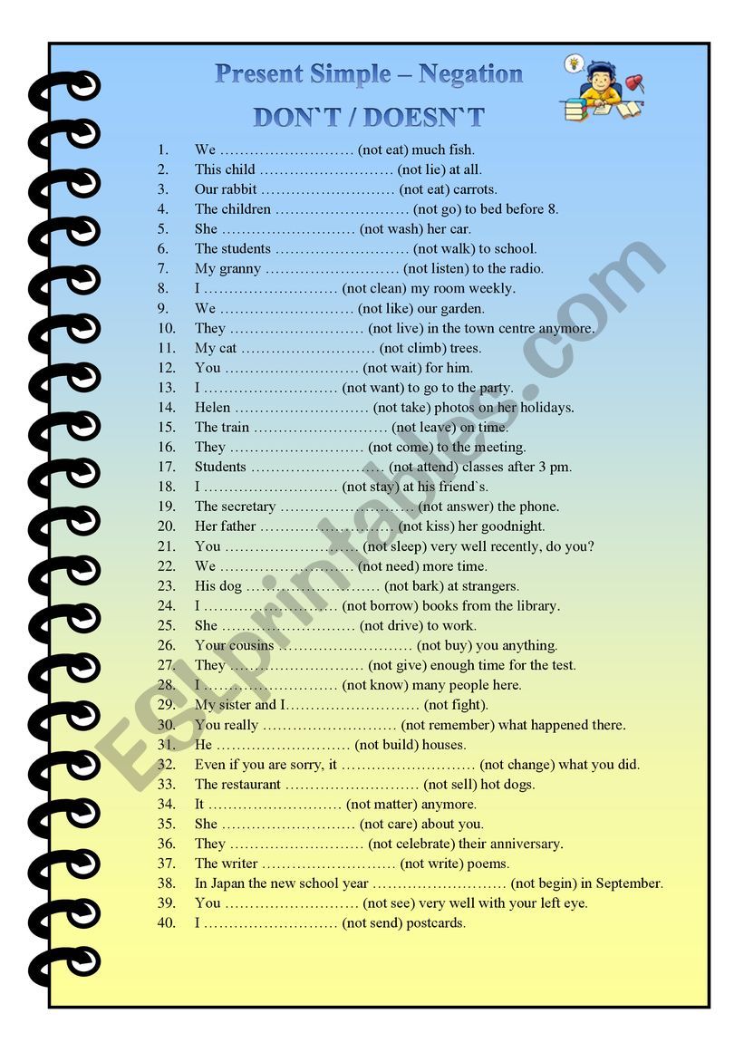 Present Simple - Negation - DON`T or DOESN`T - ESL worksheet by Picurka