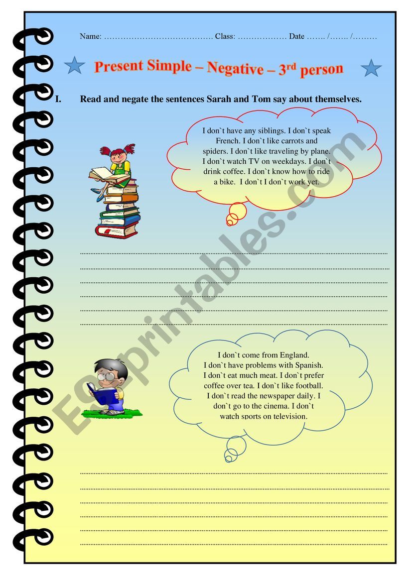 Present Simple – Negative – 3rd person - ESL worksheet by Picurka
