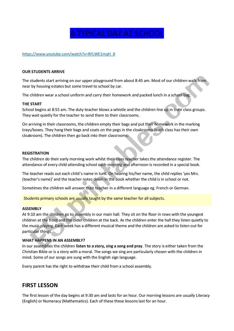 a tyèical day at school - ESL worksheet by odie2210