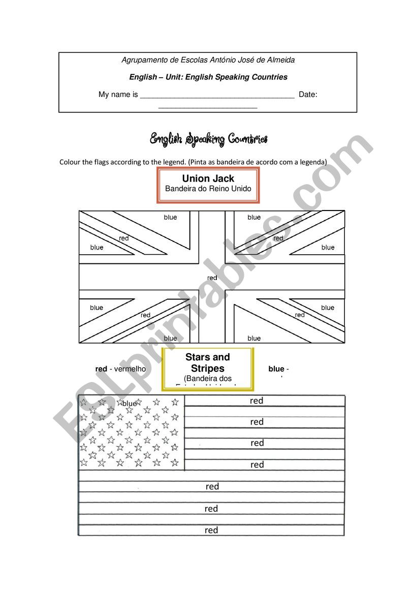The English Speaking Countriesï¿½ Flags - Colouring Page - ESL ...