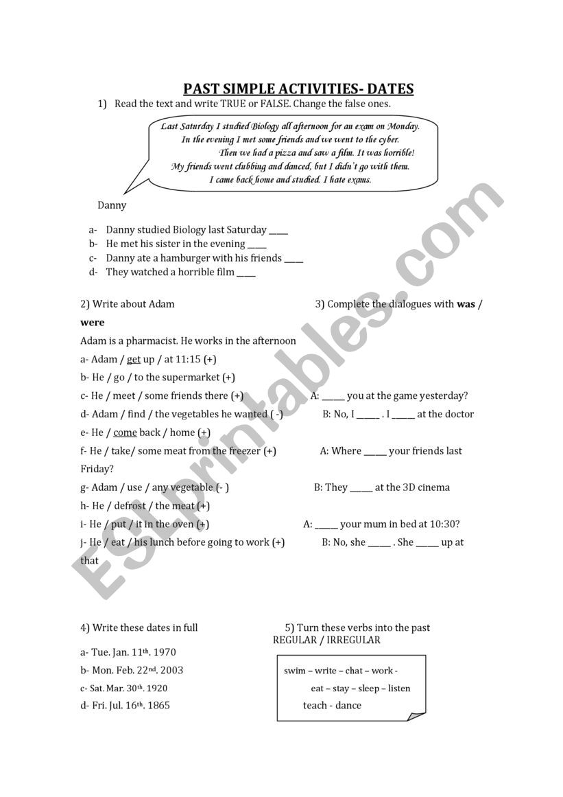 Past simple. Reading/ Use of English activities - ESL worksheet by amorales