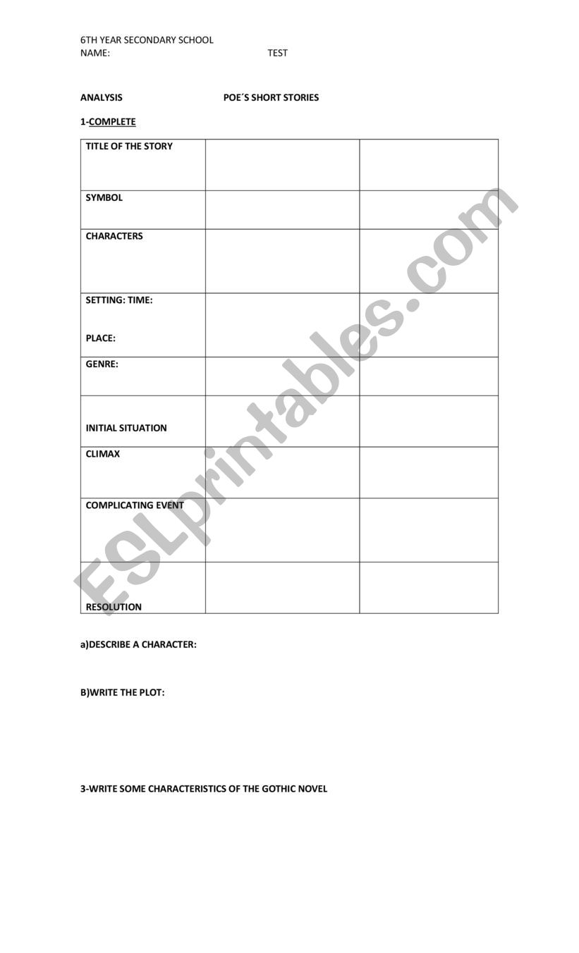Poe´s short stories - ESL worksheet by matejo2419