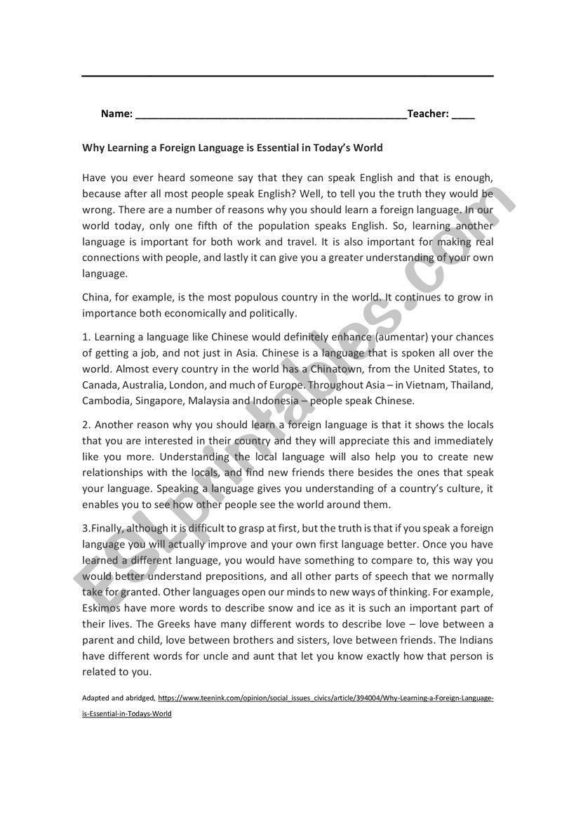 Why Learning a Foreign Language is Essential in Today’s World - ESL ...