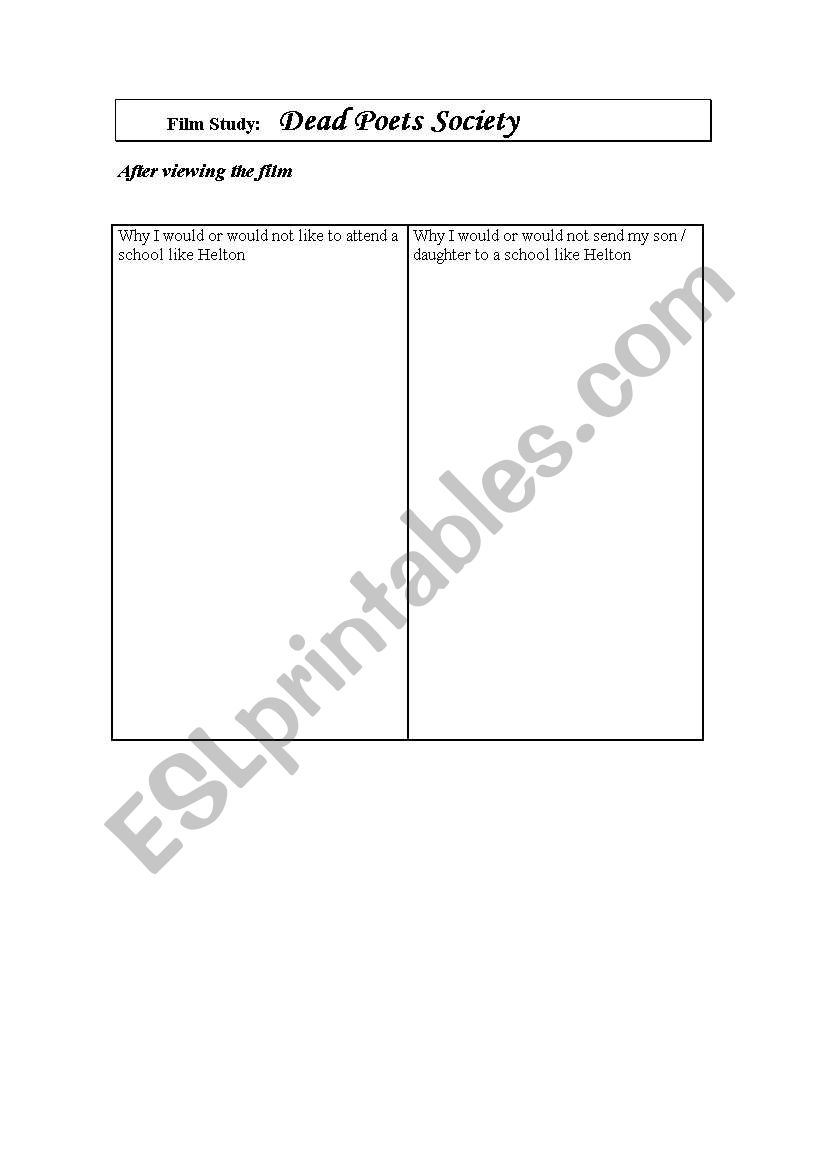 English worksheets: Dead poets´ society (worksheet)