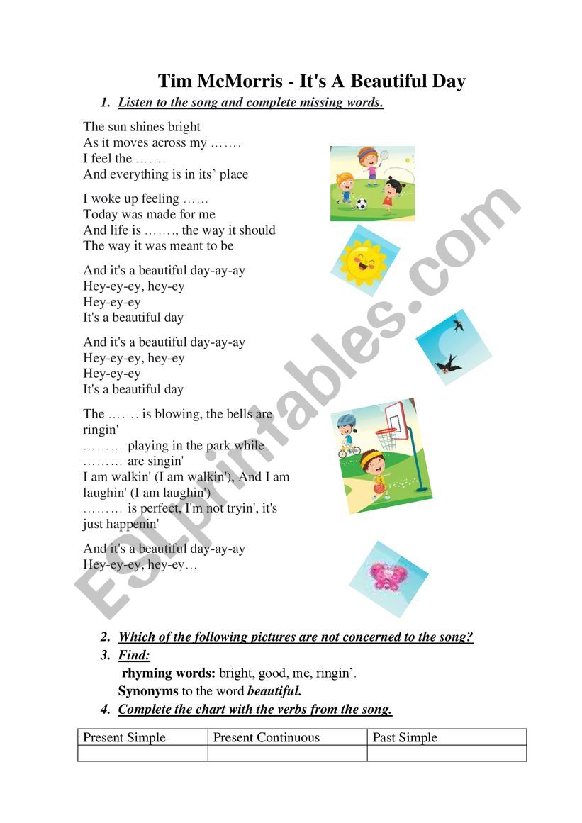 It´s a beautiful day - ESL worksheet by izyuminka28@gmail.com