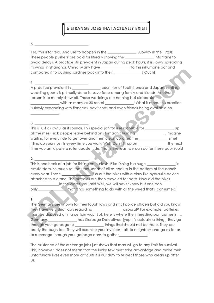 5 strange jobs that actually exist - ESL worksheet by almudena.arellano23