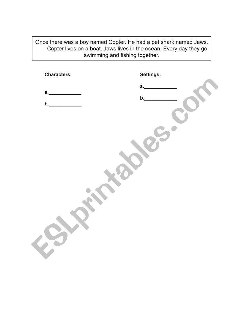 Short Story - Setting and Characters - ESL worksheet by Erinthai