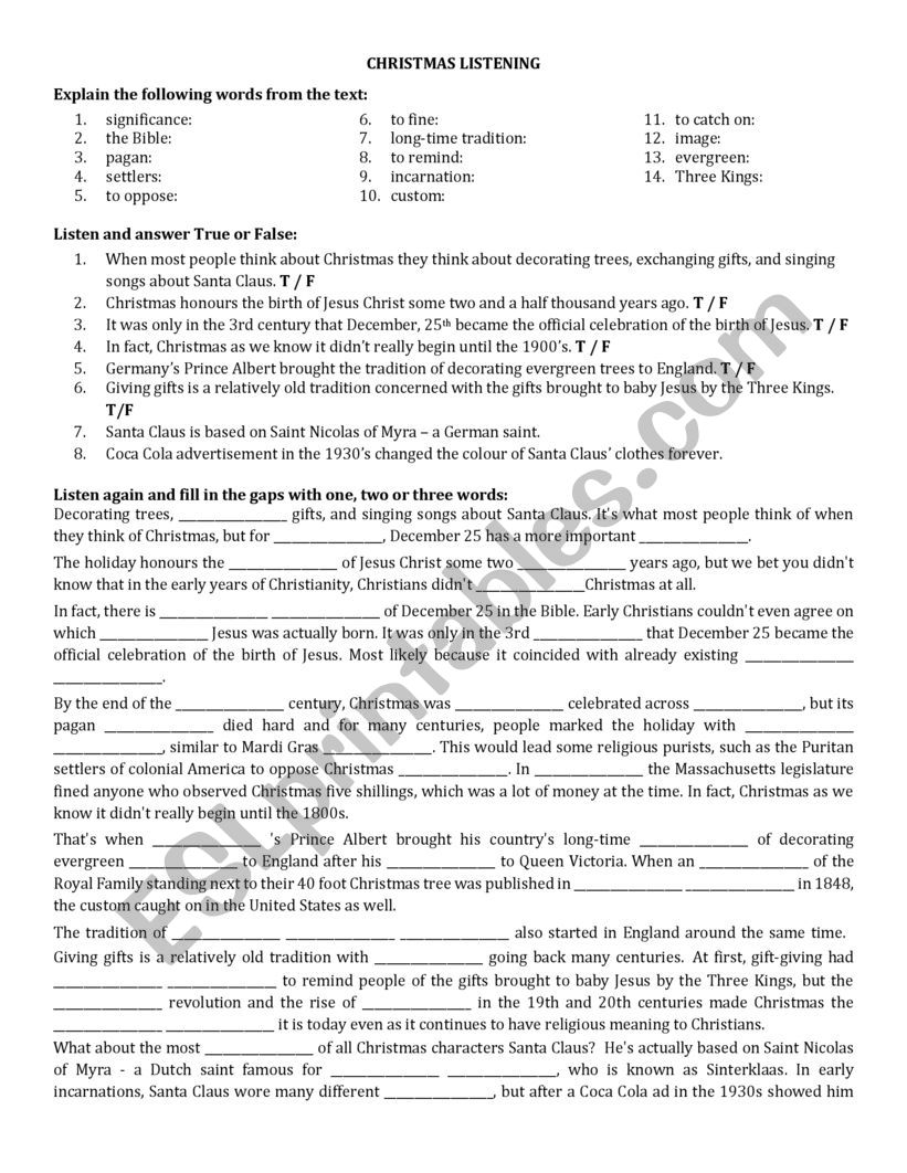 Christmas listening - Bet you didnï¿½t know - ESL worksheet by ...
