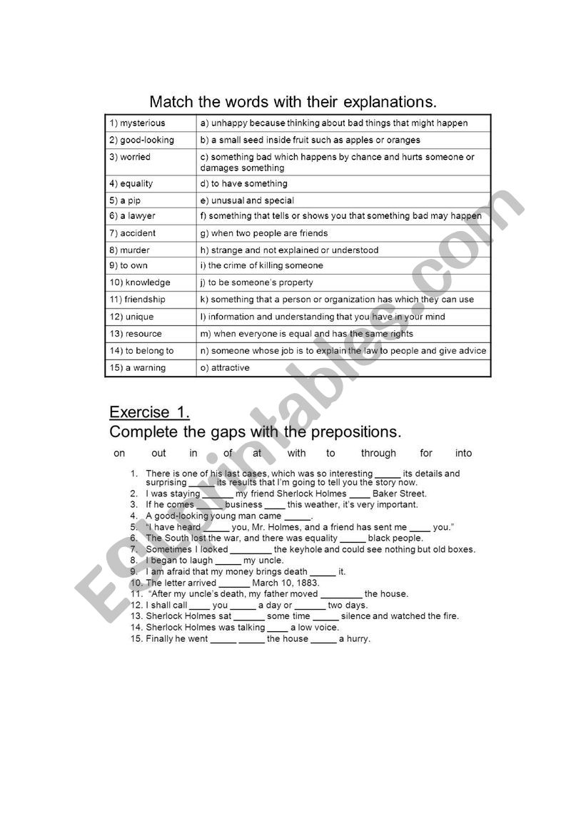 Short Story: Five Orange pips worksheet - ESL worksheet by giselaingles