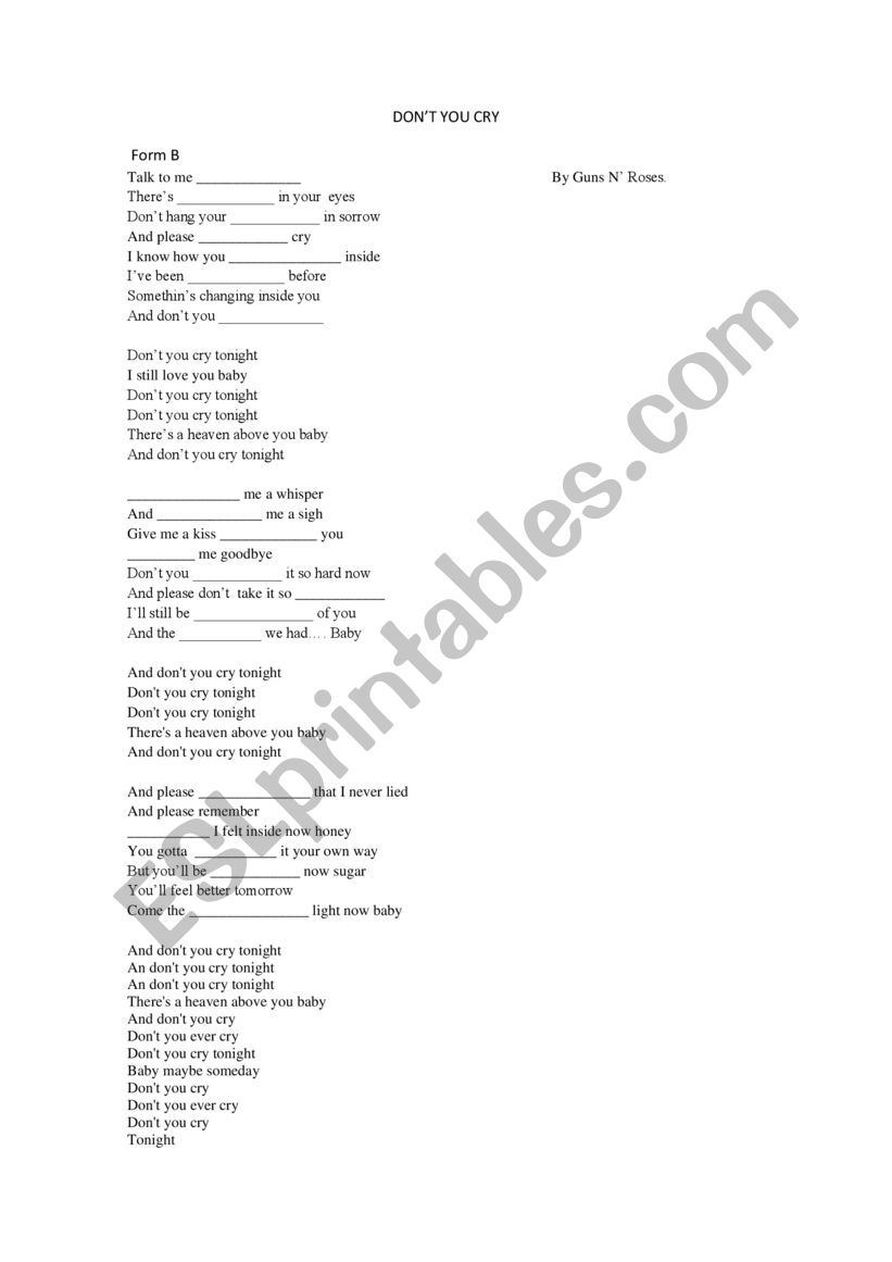 Don´t you cry - ESL worksheet by julineto