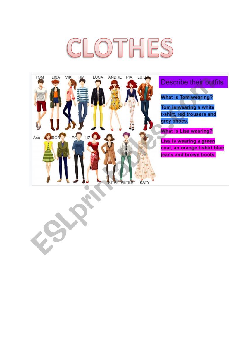 CLOTHES- WHATï¿½S SHE WEARING? - ESL worksheet by elianapoloni