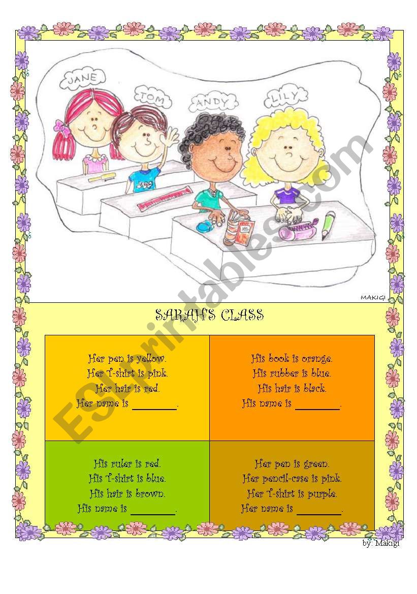HIS and HER - Sarah´s class - ESL worksheet by Makigi