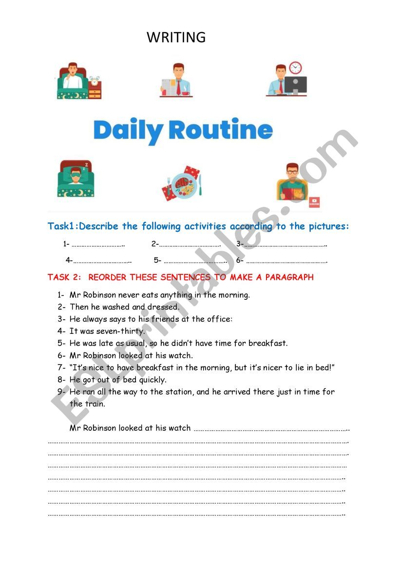 Writing About Daily Routine ESL Worksheet By Nourkadi