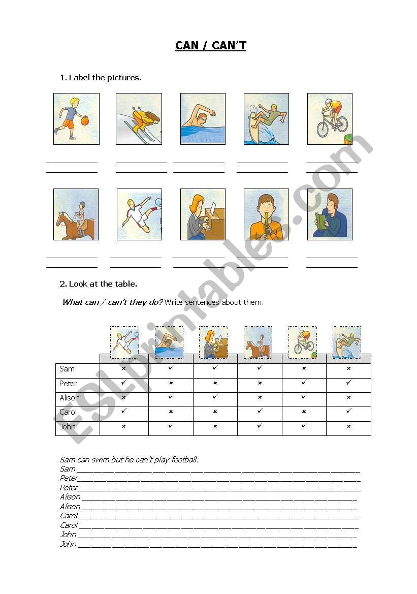 Can / Can´t - ESL worksheet by mlgfc
