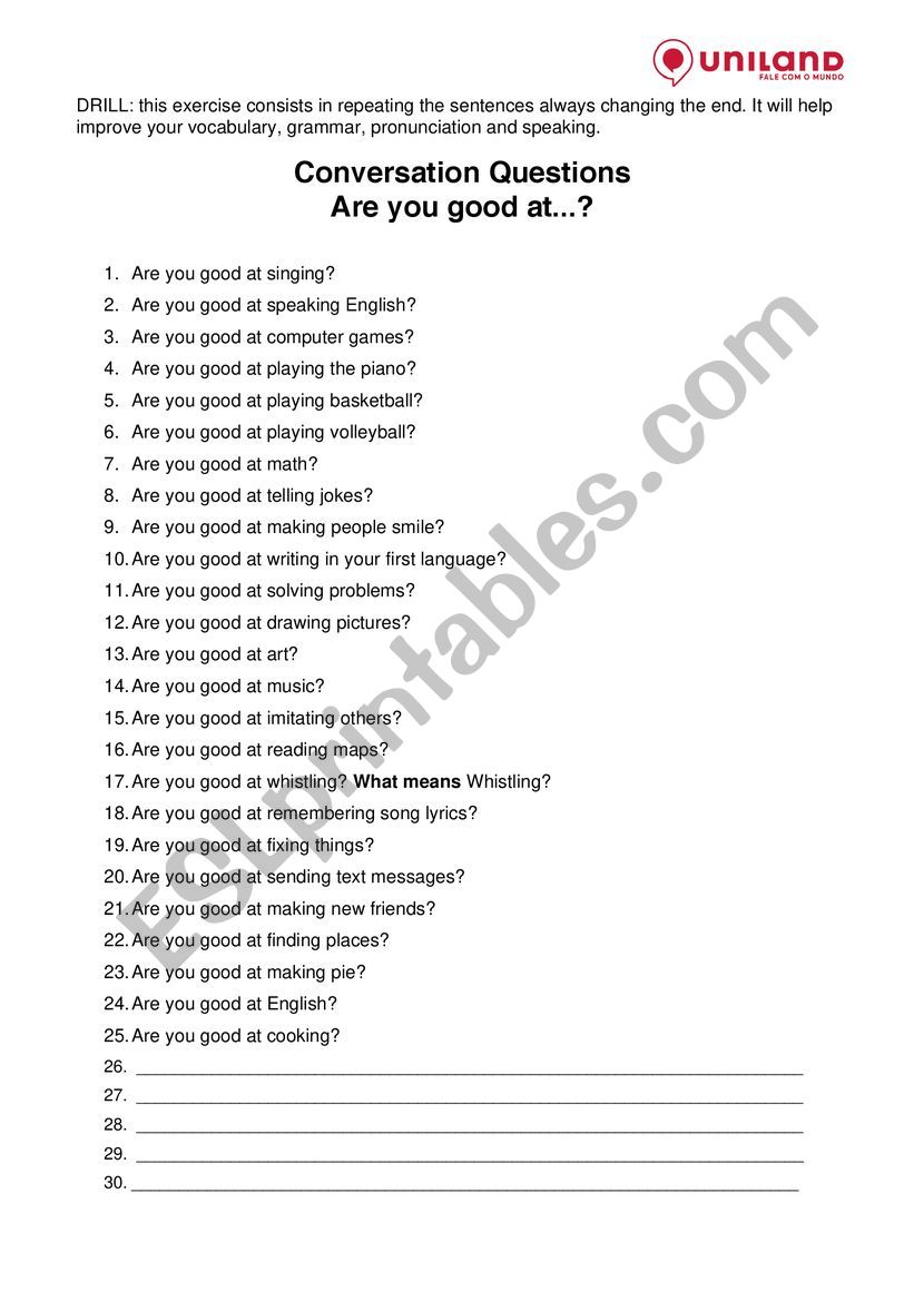 English worksheets: Are you good at....