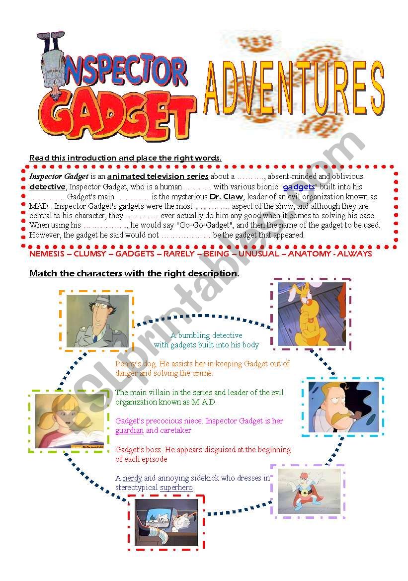 INSPECTOR GADGET´S ADVENTURES - ESL worksheet by anyteacher