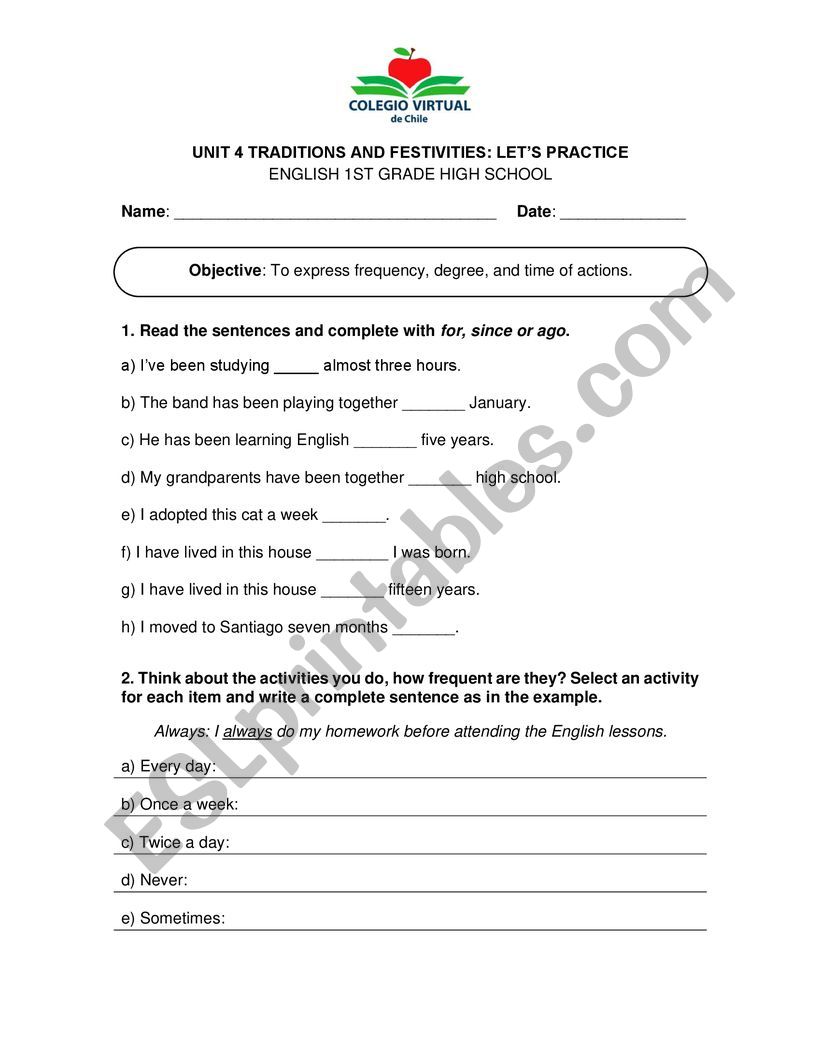 Frequency, time and degree - ESL worksheet by ChirimoyaTeacher