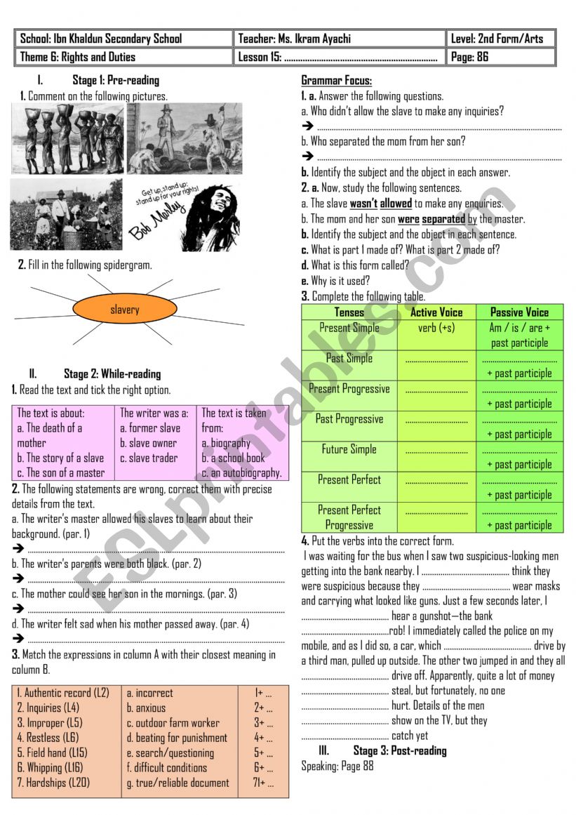 2nd Form - Lesson n° 15 - Human Rights - ESL worksheet by English ...
