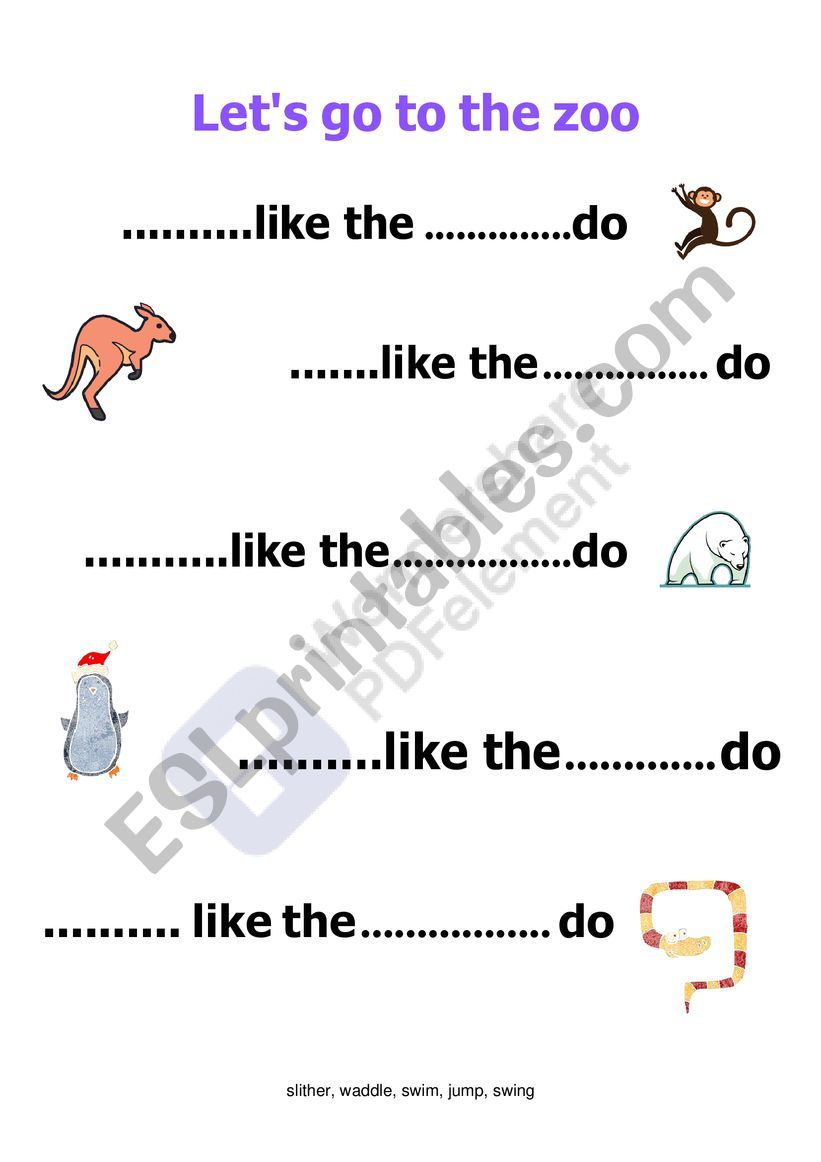 Letï¿½s go to the zoo - ESL worksheet by Bella111
