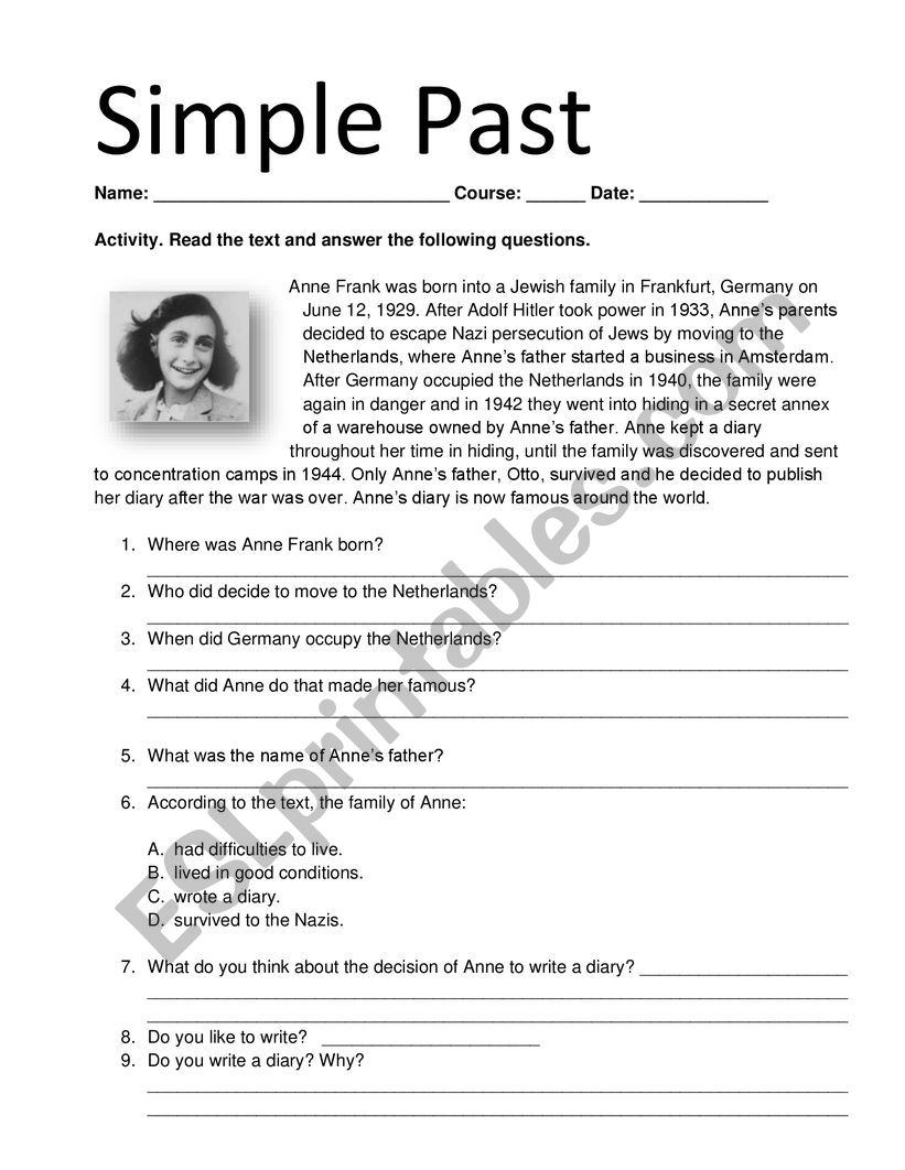 Simple Past Reading Comprehension ESL Worksheet By Lilisalc