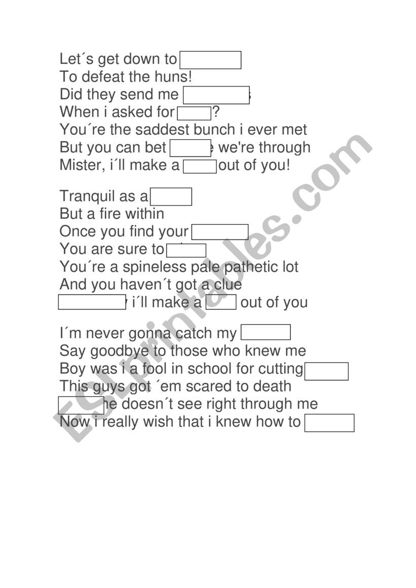 Lyrics - Iï¿½ll make a man out of you (Mulan movie) - ESL worksheet by ...